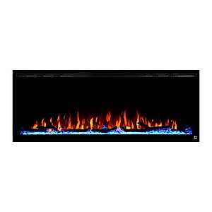 Touchstone Sideline Elite Smart 50” WiFi-Enabled Electric Fireplace - in-Wall Recessed - 60 Color Combinations - 1500/750 Watt Heater (68-88°F Thermostat) - Black - Log, Crystals & Driftwood - 80036