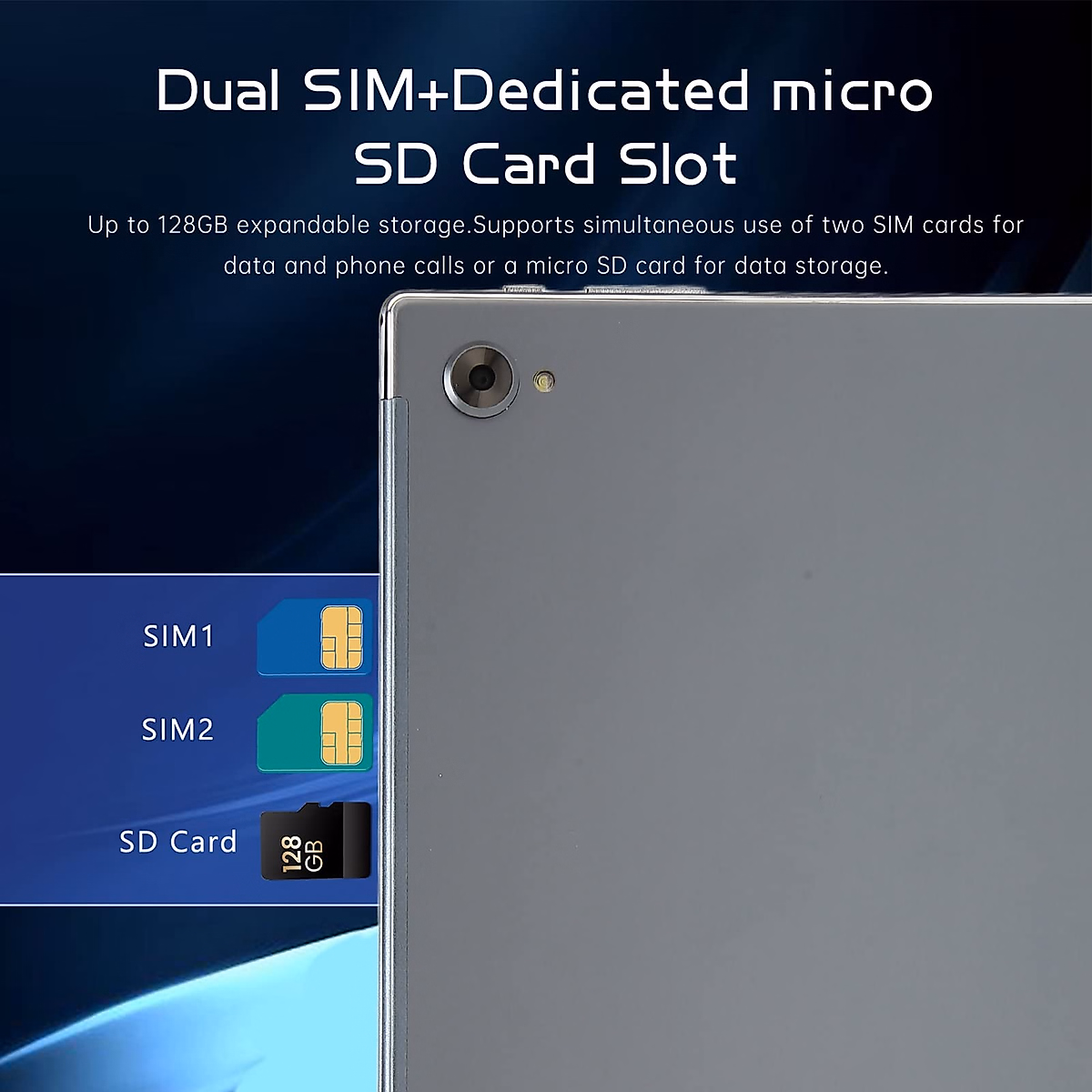 10.1in Tablet for 11, Octa Core Tablet 8GB + 256GB 4G Cellular Tablet with Dual Sim Card Slot, IPS Screen, WiFi Tablet, 8+20MP Dual Camera, 6000mAh