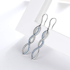 Aurora Tears Infinity Swirl Dangle Drop Twist Earrings Blue 925 Sterling Silver Women Crystal Spiral Hook Earrings Zirconia Gift Girls Dating Jewelry DE0062H