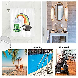 Vdsrup St Patrick's Day Rainbow Hand Towels 30 X 15 In Leprechaun Hat Gold Pot Coin Shamrock Bathroom Kitchen Towels Soft Highly Absorbent Bath Towels for Hand,Face,Gym and Spa
