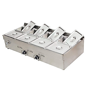 TECHTONGDA Propane Gas Food Soup Warmer Stove Bain Marie Commercial Canteen Buffet Steam Heater with Regulator Valve 12''x8.7''x4'' Pan 8 Pan