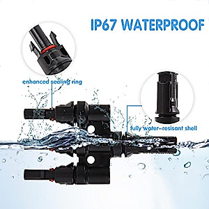 Solar Panel Parallel Connectors T Branch 3 to 1 Connector IP67 Waterproof PV Connectors (1 Pair MFFF + MMMF ), Black-t1-3 (sb-122)