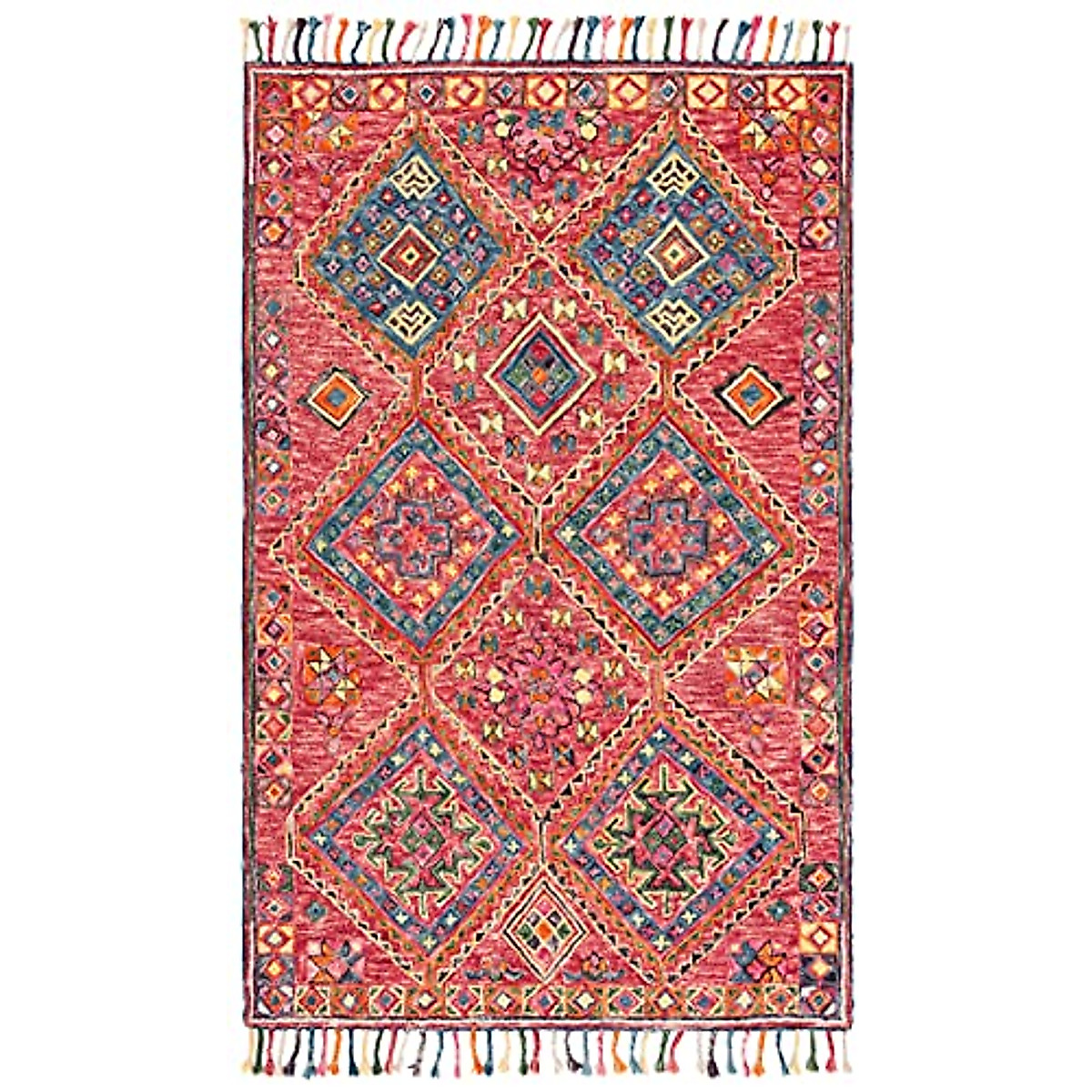 SAFAVIEH Aspen Collection 4' x 6' Red/Blue APN111Q Handmade Boho Braided Tassel Premium Wool Entryway Living Room Foyer Bedroom Accent Rug