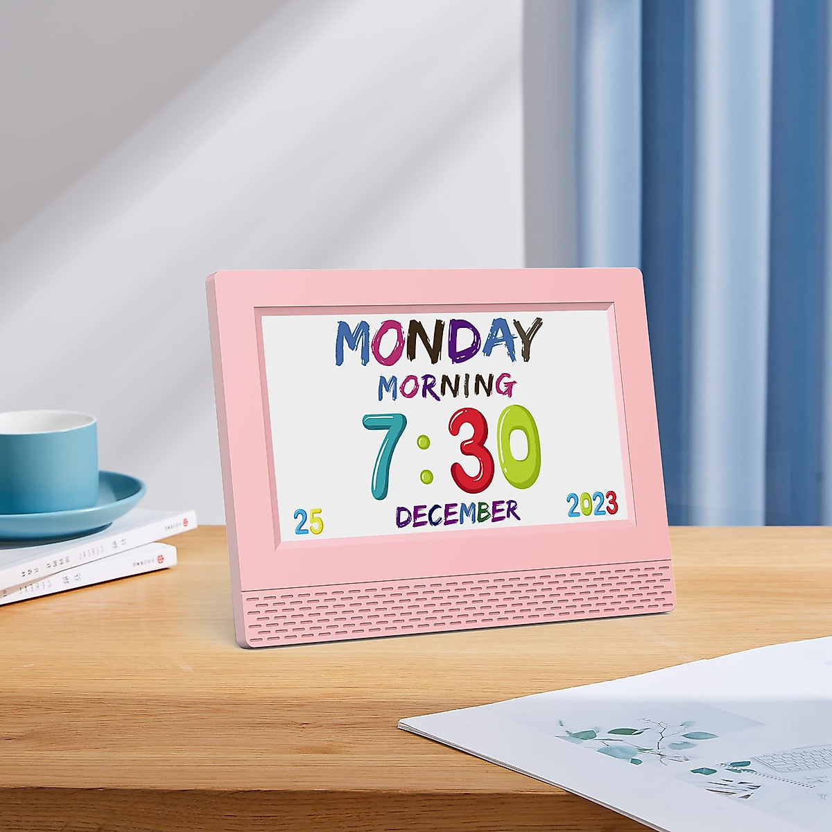 Kids Digital Alarm Clock Colorful, 7" Large LED Time Display Children's Sleep Trainer, Eye-Caring Digital Clock for Girls Boys Bedrooms Bedside, 17 Alarm Clock Settings Easy to Use Kids Birthday Gift