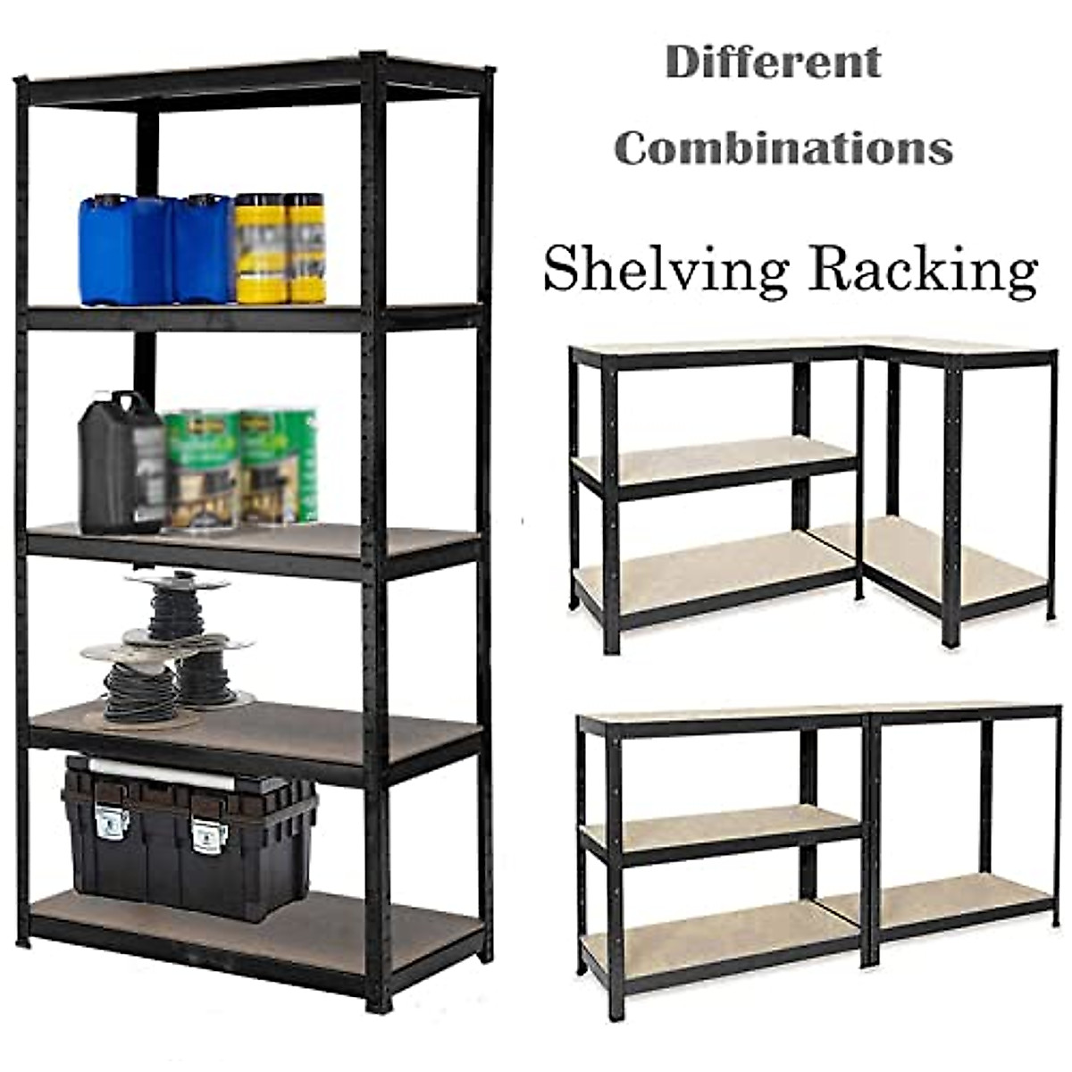 AUTOFU Racking Storage Shelving Unit Garage Shelving Storage Units Boltless Design Black for Easy Assembly 170cm x 75cm x 30cm - HxWxD