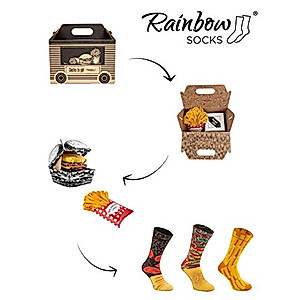 Rainbow Socks - Men Women Funny - 4 Pairs - Burger Fries - Size US 5.5-9