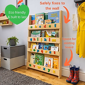 Tidy Books - Kids Bookshelf | White | Wall Bookshelf for Kids with 3D Alphabet Color | Montessori Materials | Wood Bookcase | 45.3 x 30.3 x 2.8 in | ECO Friendly | Handmade - The Original Since 2004