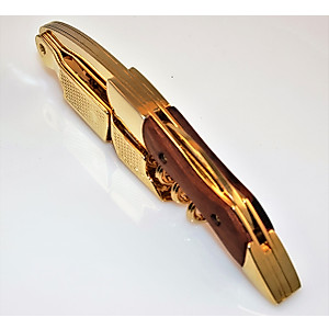 Gold Plated Corkscrew w/Wood Handle Professional Double Hinge Waiters Wine Key