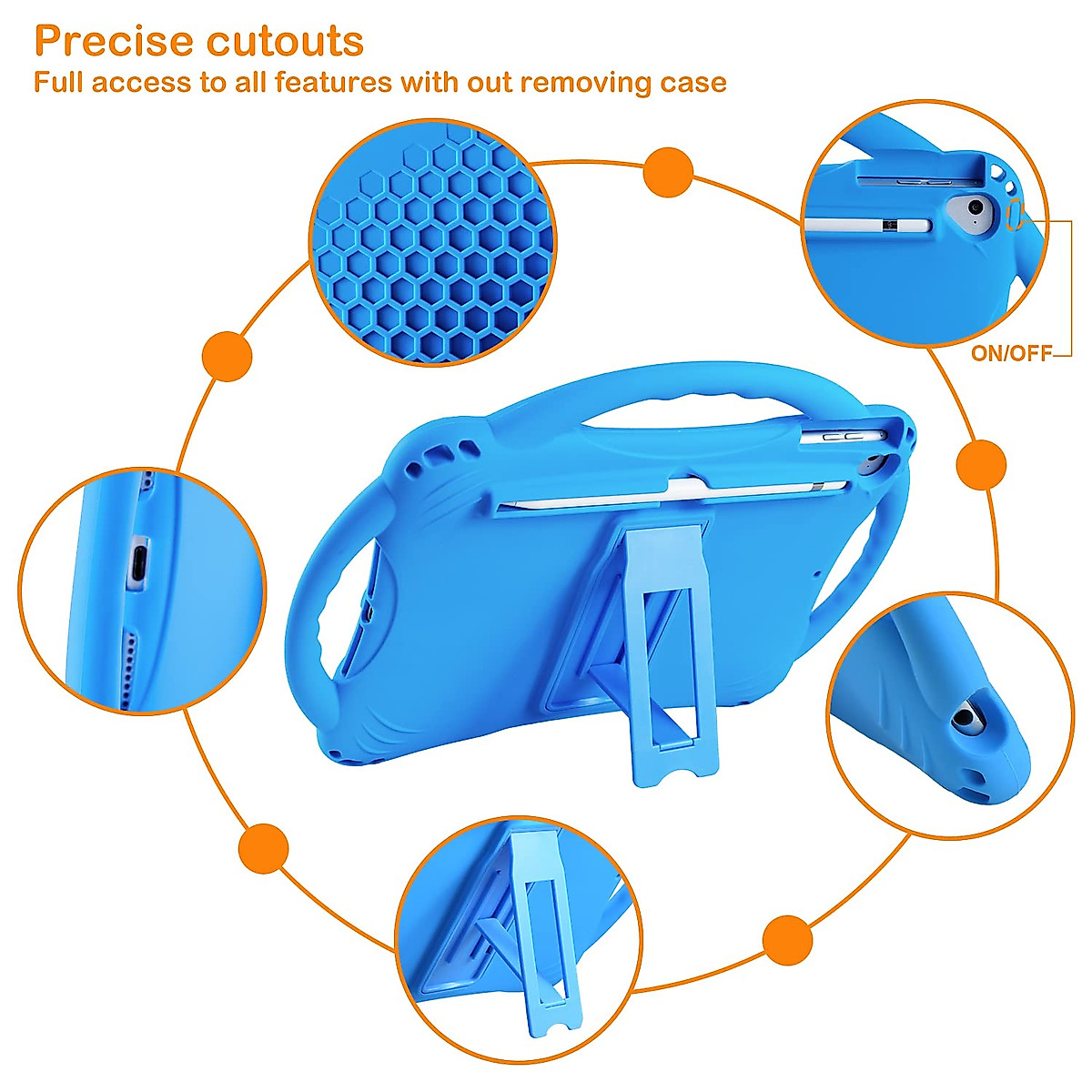 TopEsct Kids Case for iPad 10.2 inch - Shockproof Silicone Cover with Tempered Glass Screen Protector and Strap - Compatible with iPad 9th/8th/7th Gen (2021)"(Blue)