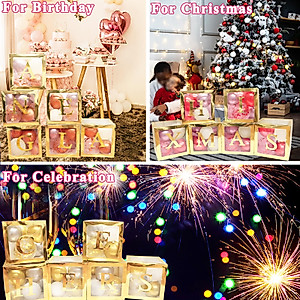 Baby Boxes with Letters, 6 Transparent Balloon Boxes with 78 Letters & Numbers, Clear Name Boxes for Baby Shower Birthday Bridal Wedding Gender Reveal Party Decorations Backdrop, Gold