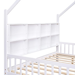 Harper & Bright Designs Full Size House Bed with Drawers, Wood Full House Bed Frame with Shelf Compartment, Full Storage Bed for Kids with Roof for Girls, Boys,No Box Spring Needed, White