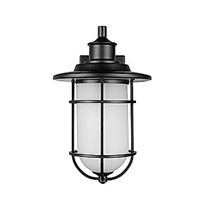 Globe Electric44625 1-Light Outdoor Indoor Wall Sconce, Matte Black, Frosted Glass Shade