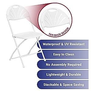 TentandTable Fan Back Heavy Duty Stackable Folding Chairs | White | 300-Pound Capacity | for Events, Banquets, Parties, and Weddings | 8 Pack