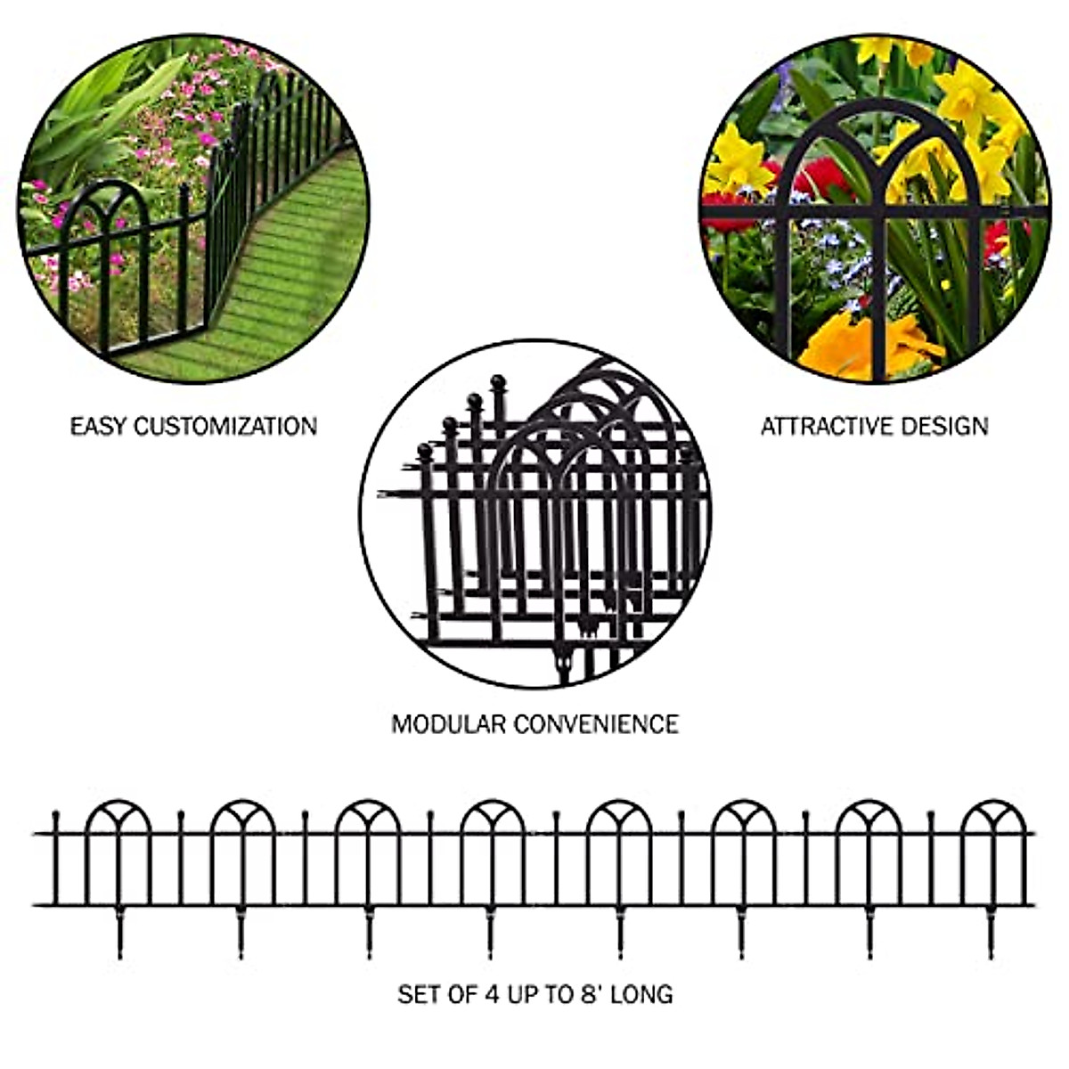 Pure Garden 82-YJ463 Flower Bed Set-4-Piece Modular Fence Panels Set for Landscape, Lawn, Garden Edging (Black)