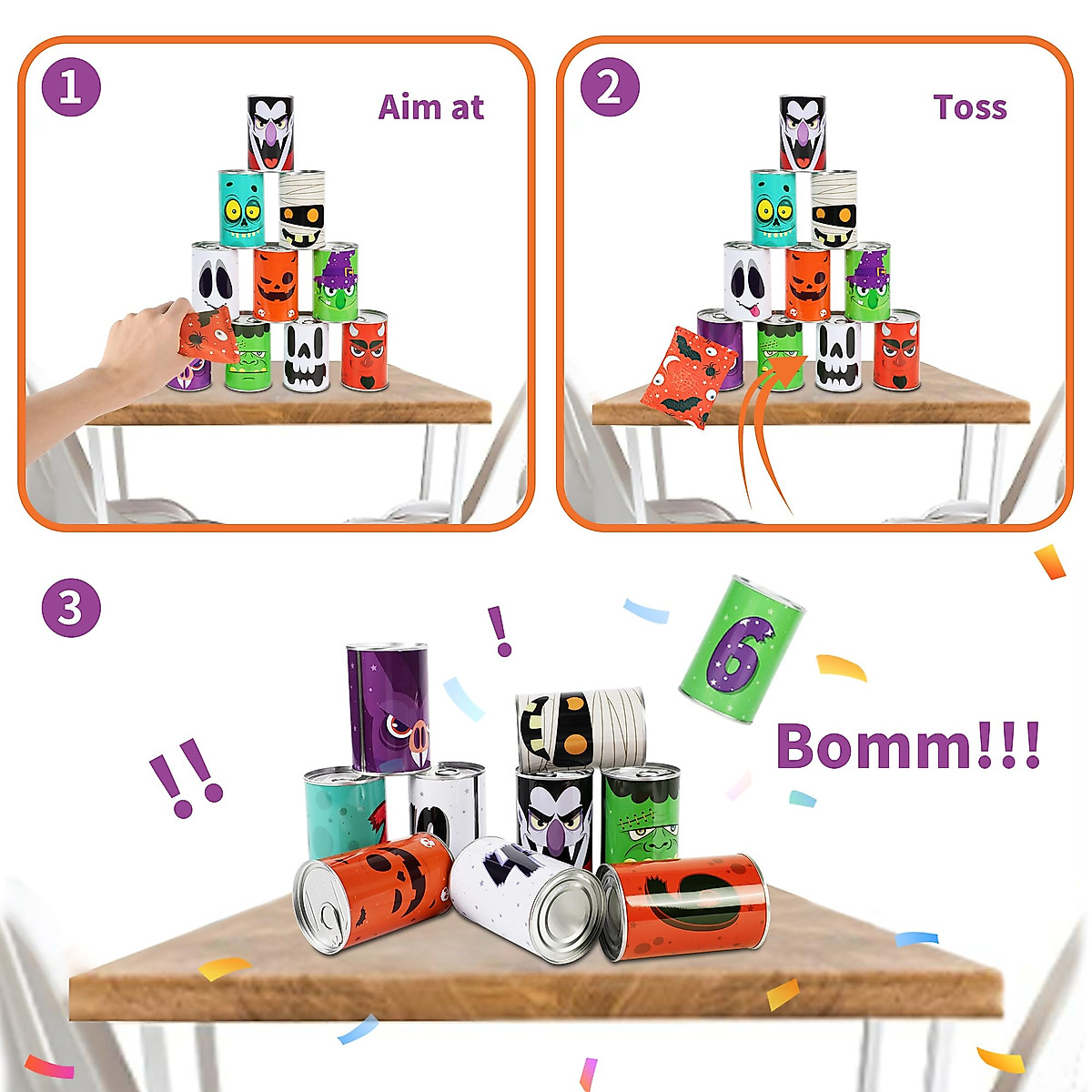 Erweicet 13 PCS Halloween Carnival Can Bean Bag Toss Games for Kids Adults Trick or Treat Decoration Family Games Party Favors Supplies Homeschooling Backyard Game
