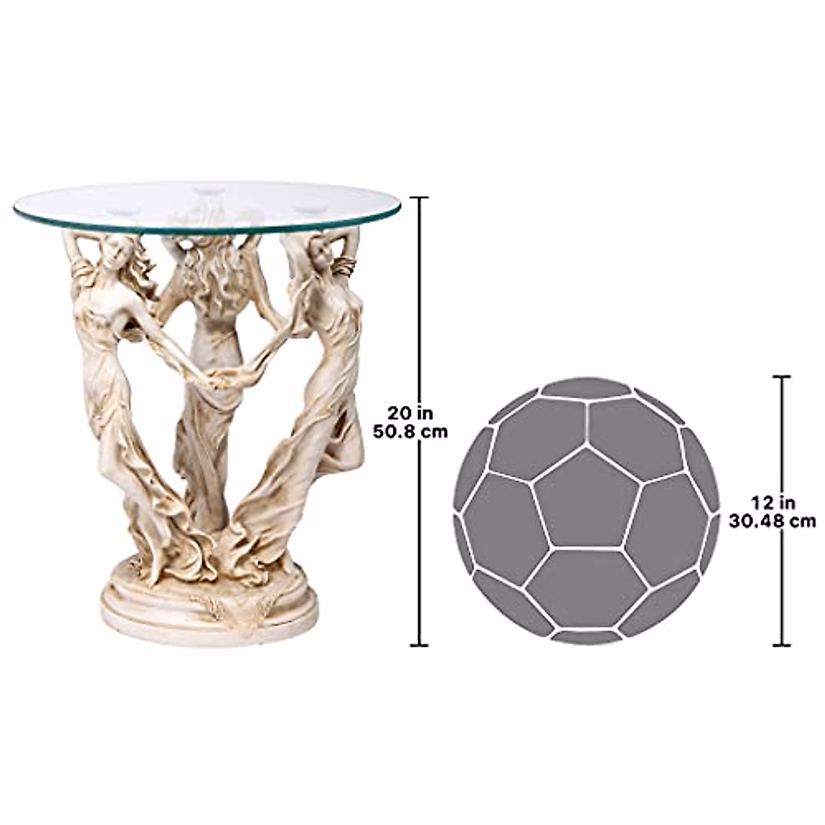 Design Toscano The Greek Muses Glass Topped Side Table, 20 Inch, Antique Stone