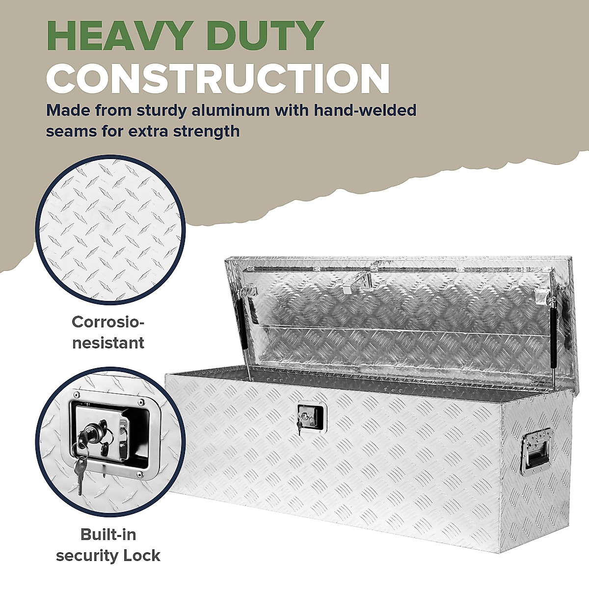 ARKSEN 49 Inch Heavy Duty Aluminum All Purpose Underbody Lock Storage Trailer Truck Trailer Chest Box Underbed Tools Organizer with Side Handle and Key Set – Silver