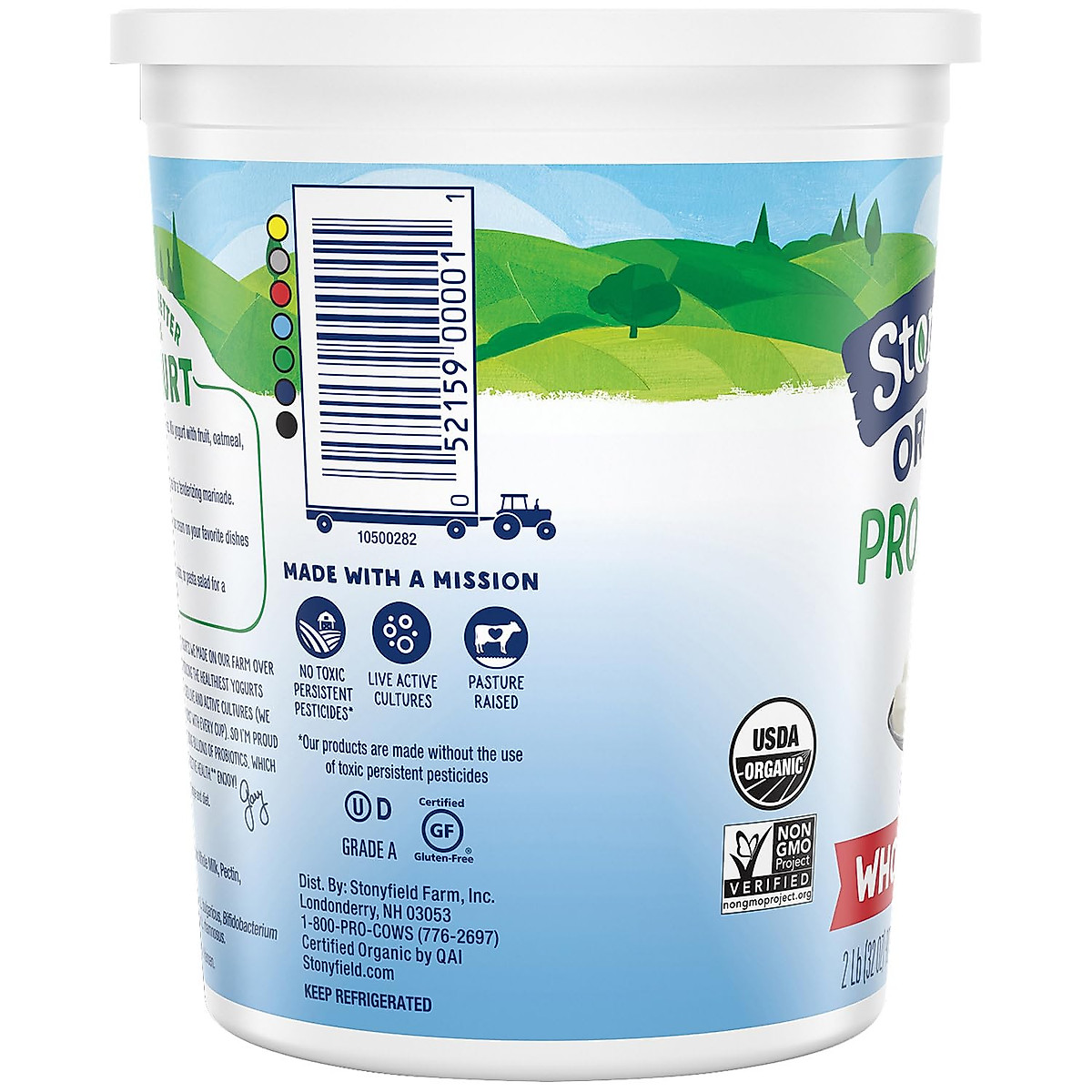 Stonyfield Organic Whole Milk Probiotic Yogurt, Plain, 32 oz. – Immunity & Digestive Health