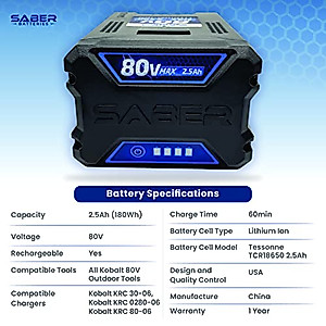 SABER 80-Volt 2.5Ah Battery Replacement for Kobalt 80V Cordless Power Equipment Battery - Designed in The USA