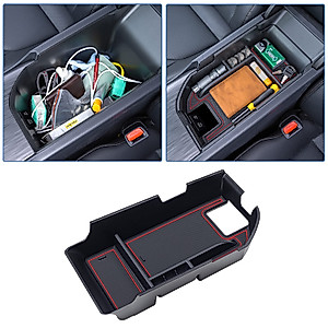 TOPINSTALL Red Center Console Organizer Compatible with 2018-2023 2024 Toyota Camry XLE XSE and 2020-2024 Camry LE SE with Dual USB Ports, Interior Accessories Armrest Tray Insert (Not for 2025)