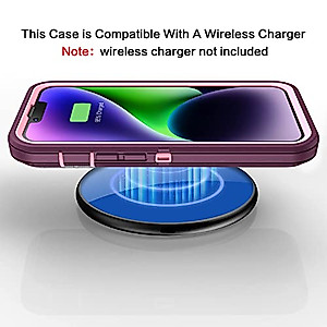 MXX Case for iPhone 13, with Tempered Glass Screen Protector,Camera Lens Protector 3-Layer Full Heavy Duty Body Bumper Cover Shockproof Protection Dustproof, for iPhone 13 6.1" (Plum/Light Pink)