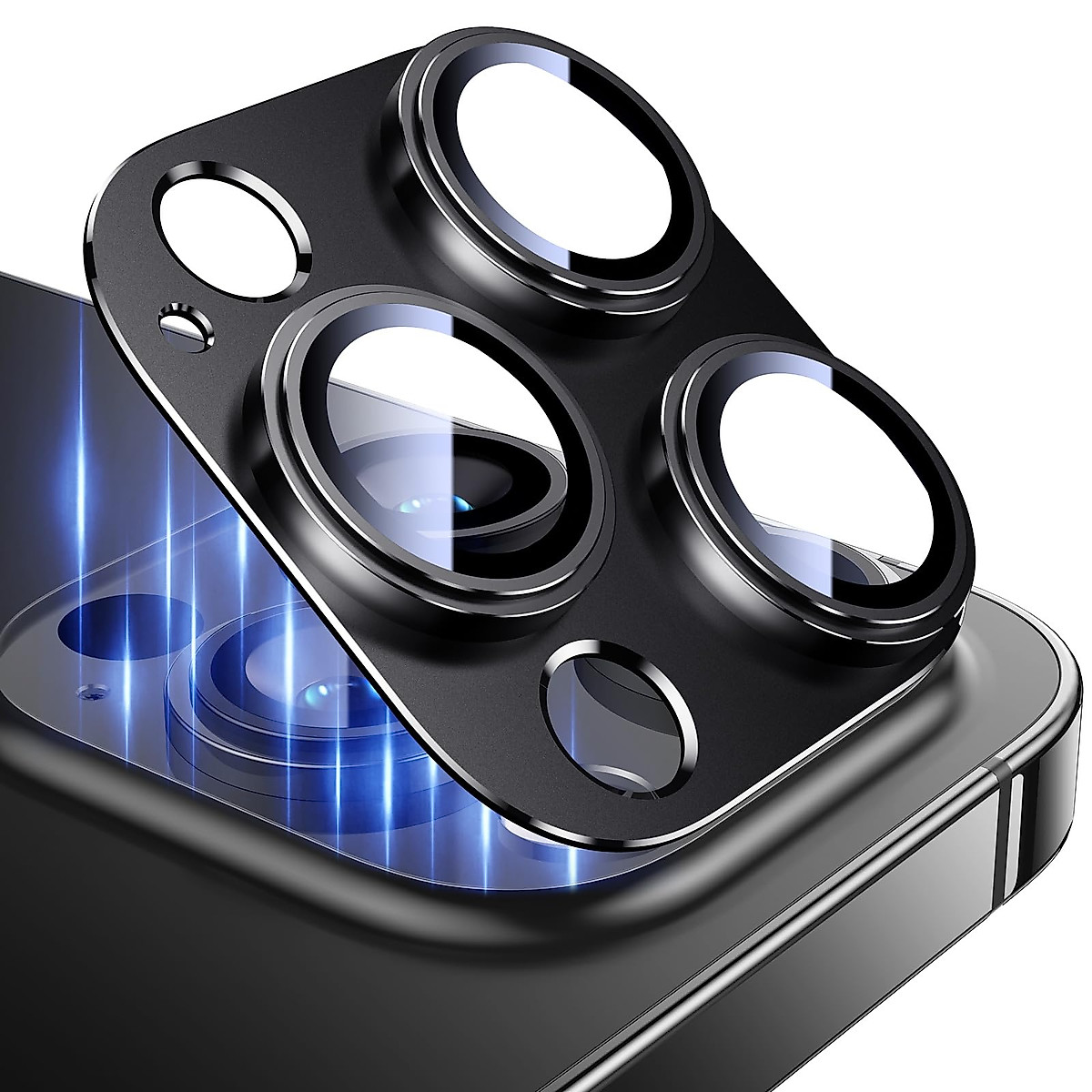 Esanik Upgrade 2 Pack for iPhone 14 Pro/iPhone 14 Pro Max Camera Lens Protector, Aluminum Alloy Metal matte Case Tempered Glass Camera Screen Cover, Scratch Resistant Case Friendly (Black)