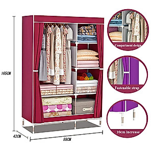 ZZBIQS Clothing Wardrobe Closet, Portable Non-Woven Fabric Garment Clothes Wardrobe Storage Organizer Shelf Rack, DIY Armoire Storage with Hanging Rod(Purple)