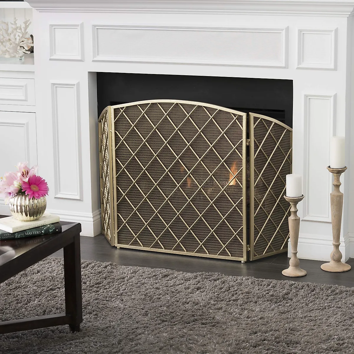 Christopher Knight Home Amiyah 3 Panelled Iron Fireplace Screen, Gold