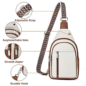 BOSTANTEN Sling Bag Cross Body Bag Trendy Leather Crossbody Purse Chest Bag with Adjustable Guitar Strap for Travel, Beige