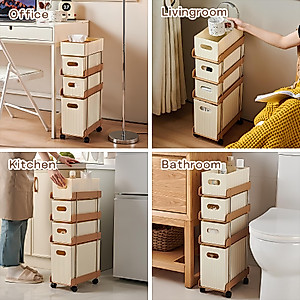Narrow Storage Cabinet, Narrow Dresser with 3 Drawers, Slim Storage Cabinet with Wheels, Small Storage Cabinet with Sorting Rack for Bedroom Living Room Kitchen Classroom