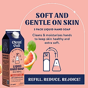 Cleancult Liquid Hand Soap Refills (32oz, 1 Pack) - Hand Soap that Nourishes & Moisturizes - Liquid Soap Free of Harsh Chemicals - Paper Based Eco Refill, Uses 90% Less Plastic - Grapefruit Basil