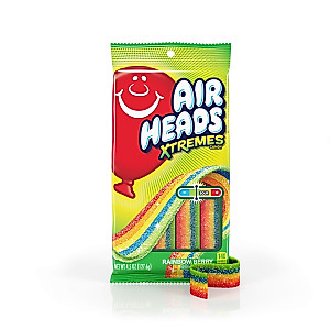 Airheads Xtremes Belts Sour Candy, Rainbow Berry, Non Melting, Bulk Party Bag, 4.5 oz (Pack of 12)