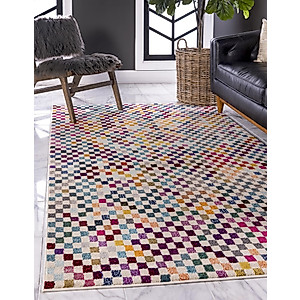 Unique Loom Chromatic Collection Modern Geometric & Vibrant Abstract Area Rug For Any Home Décor (5' 0 x 8' 0 Rectangular, Multi/ Beige)