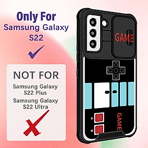 Funermei (2in1 for Samsung Galaxy S22 Case for Women Boys Cute Cover Cartoon Teens Fun Funny Game Black for Men Kids Design with Camera Cover and Ring Stand Funda for Galaxy S22 Phone Cases