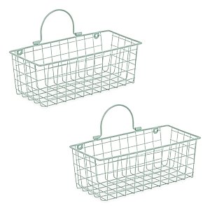 DII Farmhouse Vintage Decor, Wire Wall Basket, Small, Aqua, 2 Piece