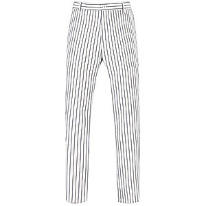 Mens 3 Piece Pinstripe Suit Slim Fit Casual Dress Suits Blazer + Vest + Pants US Size 38 (Asian Size 3XL) White