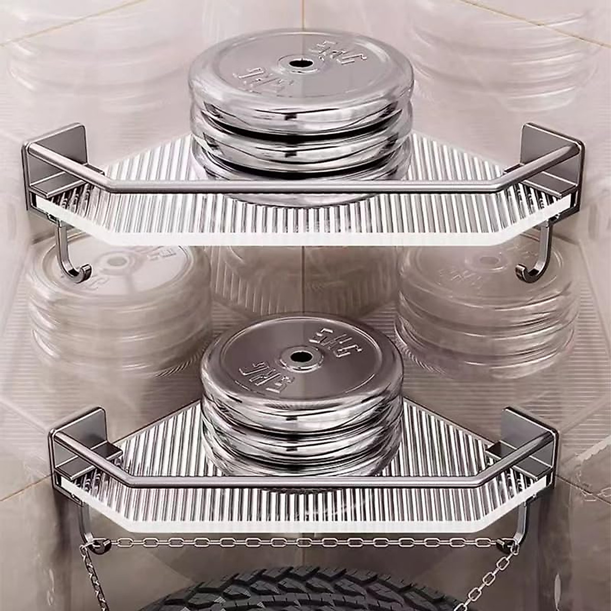 LOPSUM Versatile Acrylic Towel Shelf – 10-Year Warranty Corner Shower Caddy with Easy Installation, Large Capacity, and Triangular Storage Rack for a Clutter-Free Experience, Gun Grey