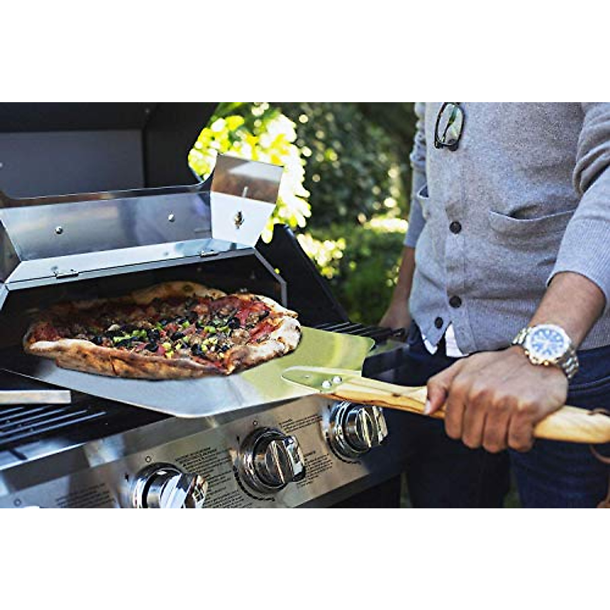 only fire Pizza Oven Kit for Grill Top, Portable Stainless Steel Pizza Oven Kit for Gas Grill, Charcoal Grill and Propane, Baking Tools Including Pizza Chamber, Pizza Stone, Pizza Peel & Thermometer
