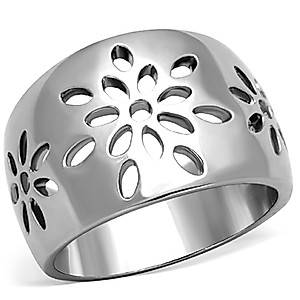 Marimor Jewelry Stainless Steel 316 High Polished Flower Design Fashion Ring Women's Size 10