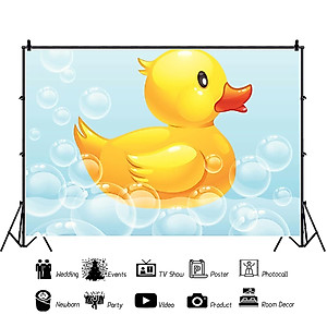 DORCEV 7x5ft Yellow Swimming Duck Backdrop Bubble Rubber Duck Sweet Baby Shower Blue Background for Photography Newborn Infant Kids Birthday Party Banner Decoration Vinyl Studio Props Wallpaper