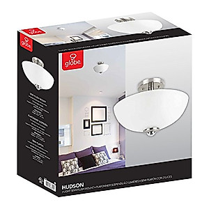 Globe Electric 63357 2-Light Semi-Flush Mount Ceiling Light, Brushed Nickel, Chrome Accents, Frosted Glass Shade, Light Fixtures Ceiling Mount, Bedroom Lights for Ceiling, Dining Light Fixture