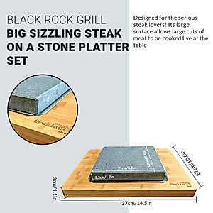 Black Rock Grill Big Sizzle Steak Platter - Premium Large Steak Stone Set for Serious Steak Lovers.