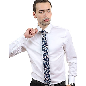 JESLANG Men's Cotton Printed Floral Tie 2.56" Skinny Narrow Necktie Various Designs (9)