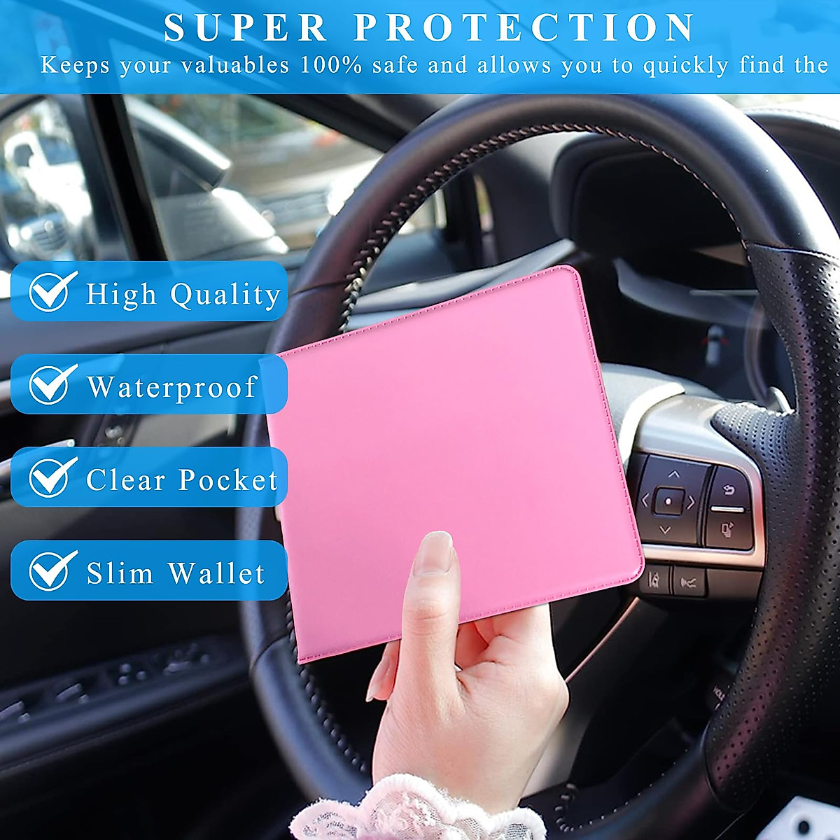 Kewucn 2 PCS Car Registration Insurance Holder, Essential Auto Card Glove Box Organizer, Vehicle Interior Accessories Perfect for Most Car, Truck, SUV (10.55''×4.8'', Pink)