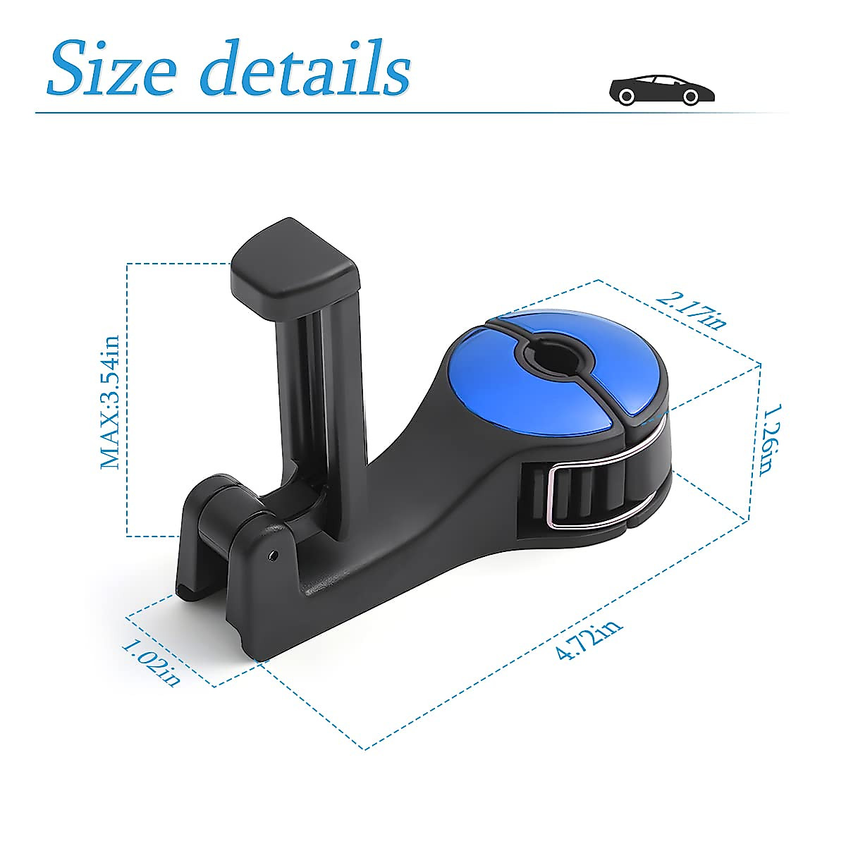 2PCS Car Headrest Hidden Hook, 2 in 1 Multifunctional Car Seat Back Hanger Storage Hook with Phone Holder, Automotive 360° Rotation Headrest Purse Handbag Holder Universal for Toys Groceries (Blue)