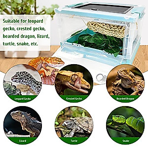 Hamiledyi Foldable Reptile Terrariums Kit, 6 PCS Gecko Tank Starter Kits Mini Transparent Lizard Habitat Cages for Iguana, Snake, Bearded Dragon, Tortoise, Chameleon 15.6" x 11.6" x 9.4" Blue