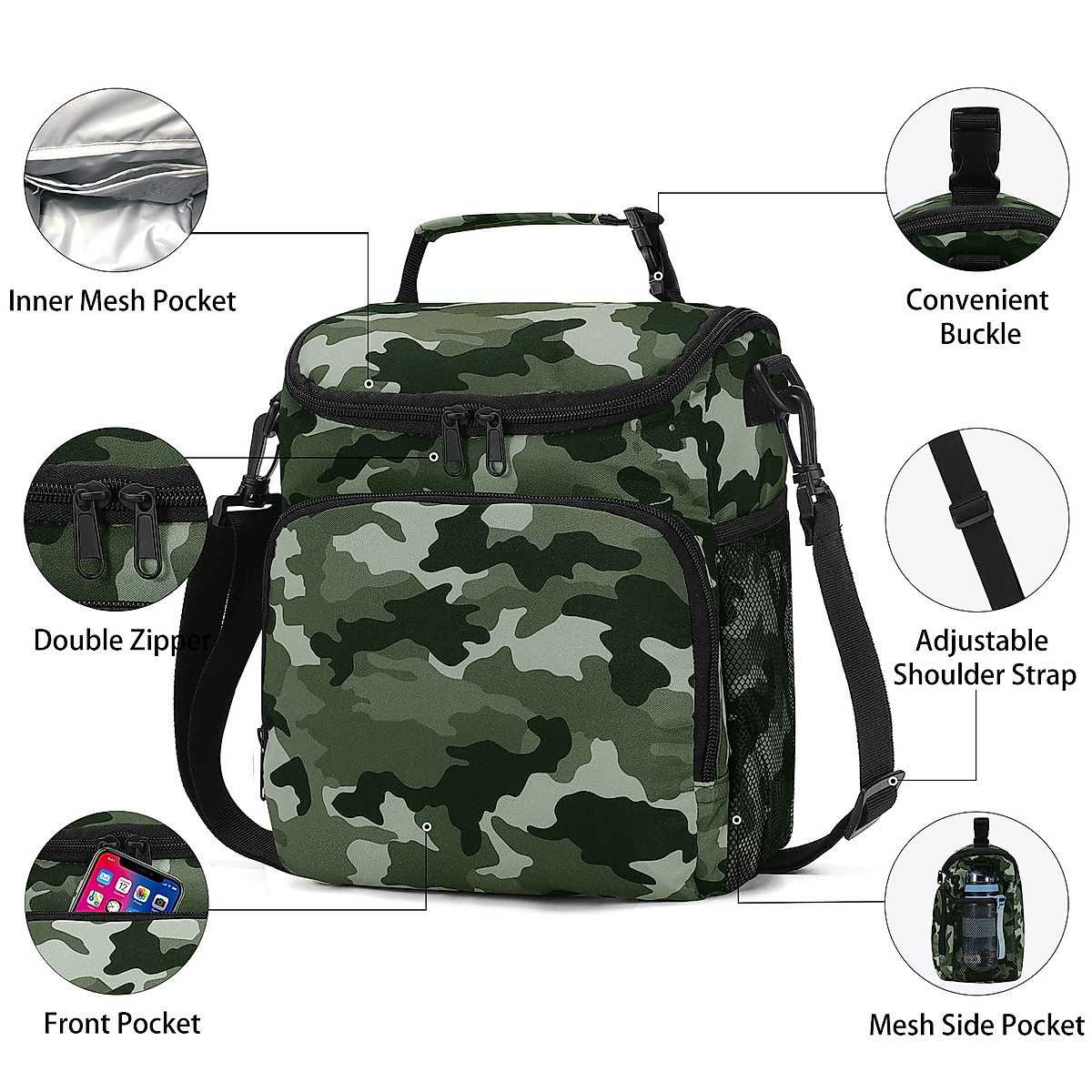 UYLIA Lunch Box for Men,Insulated Lunch Bag Women with Adjustable Shoulder Strap, Cooler Bag with Drinks Holder for Adult Work Picnic Beach Workout