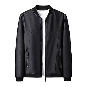 Maiyifu-GJ Men Stand Collar Leather Jacket Winter Warm Faux Leather Motorcycle Jackets Casual Pu Zip Up Bomber Biker Coat (Black,5X-Large)