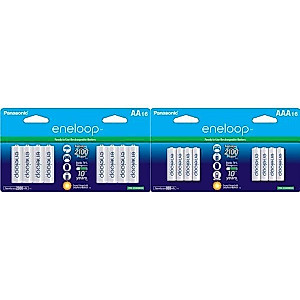 Panasonic Eneloop AA and AAA 2100 Cycle Ni-MH Pre-Charged Rechargeable Batteries Bundle (16 Pack of Each)