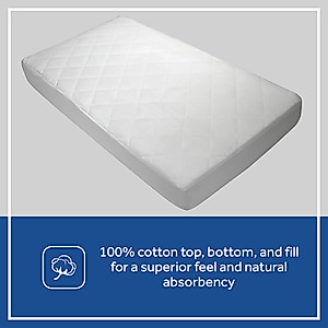 Sealy Baby Naturals Cotton Fitted Ultra Absorbent Infant Crib Mattress Protector Pad and Toddler Bed Cover, Durable and Comfortable Topper, Machine Washable and Dryer Friendly, 52” x 28”- White